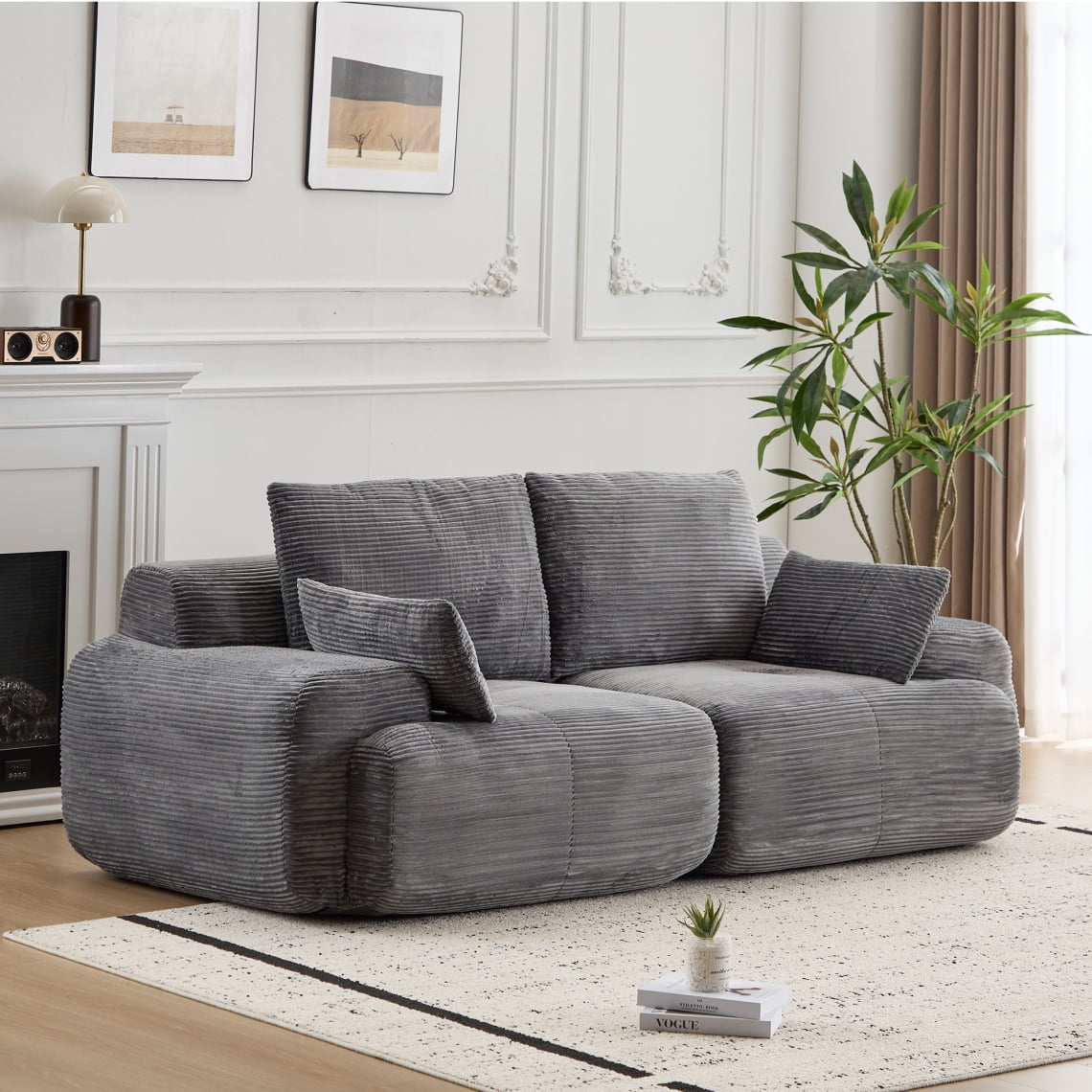 84'' Modern Compressed Memory Foam Sofa, 2 Seater Corduroy Fabric ...