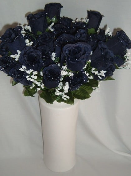 84 Navy Blue Silk Rose Flowers w/Raindrops - Wedding Flowers- Bridal ...