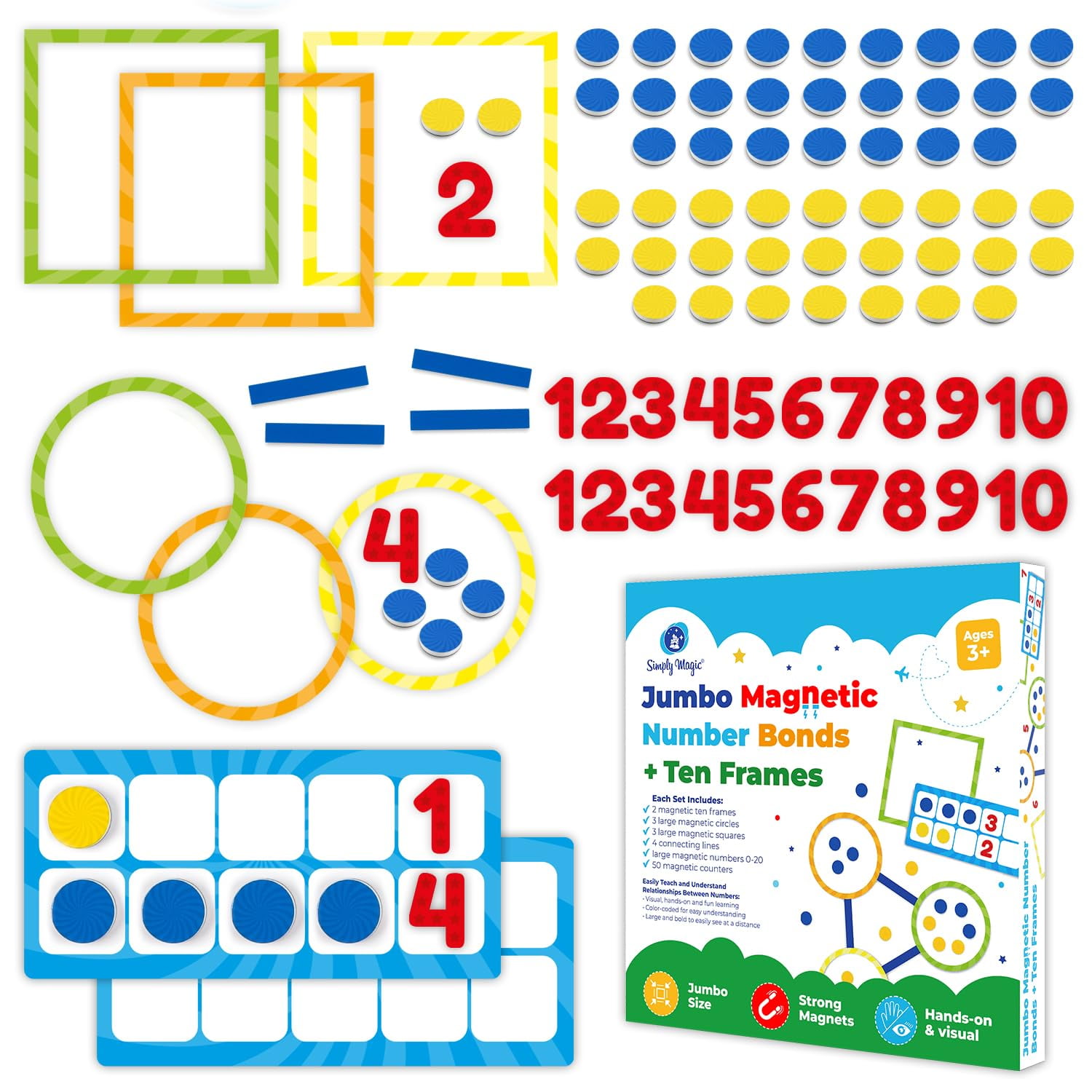 84 PCS Magnetic Number TSF6 Bonds & Magnetic Ten Frames Set - Jumbo 10 ...