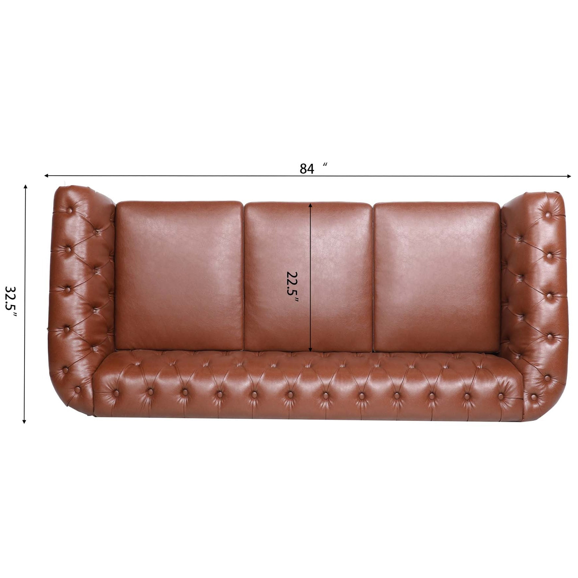 84" PU Leather Seat Cushions Three Seater Sofa Traditional Rolled Arm ...