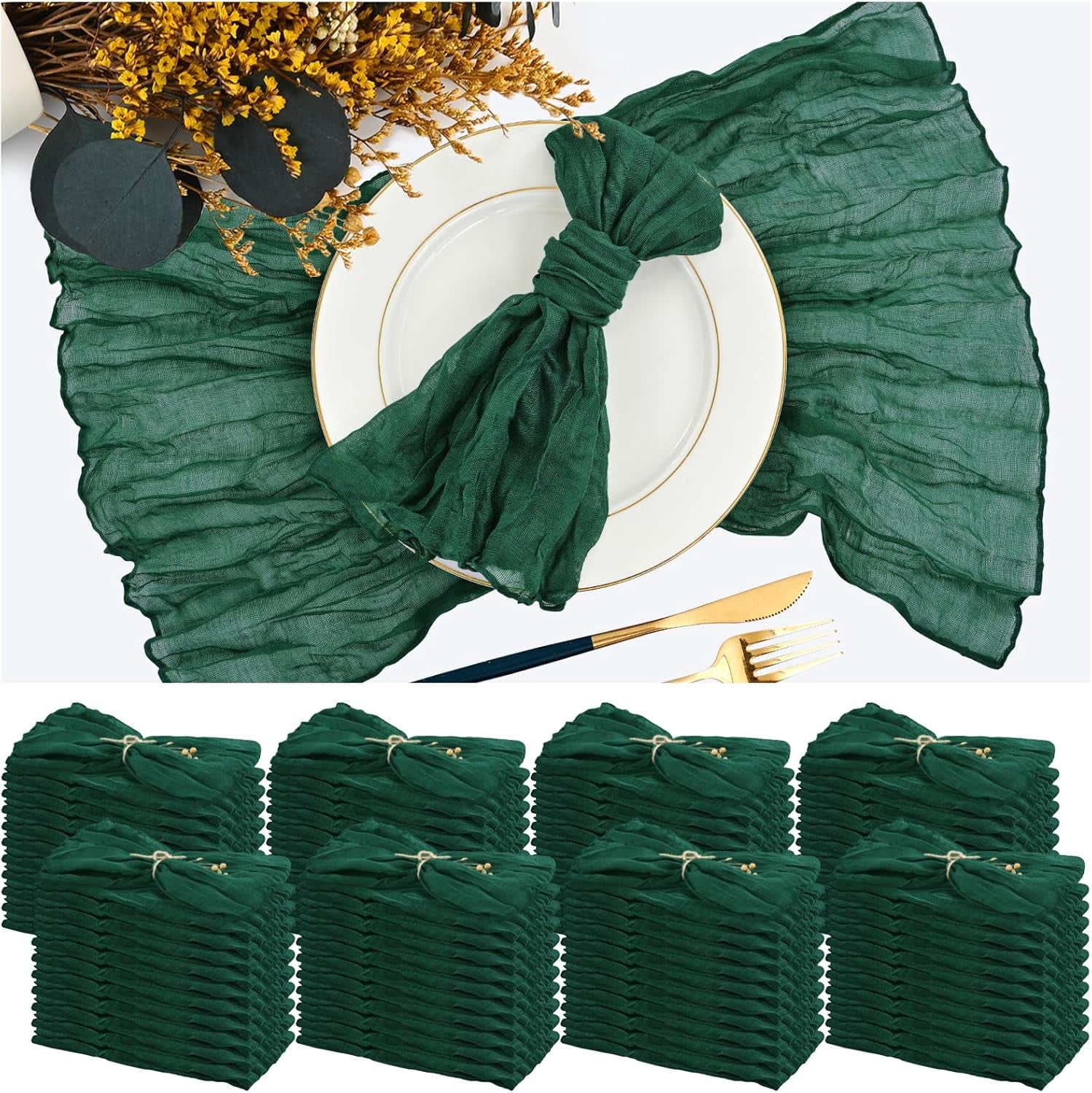 84 Packs Gauze Cheesecloth Napkins 20 x 20 Inch Emerald Green Wrinkled Dinner Napkins, Dark ...