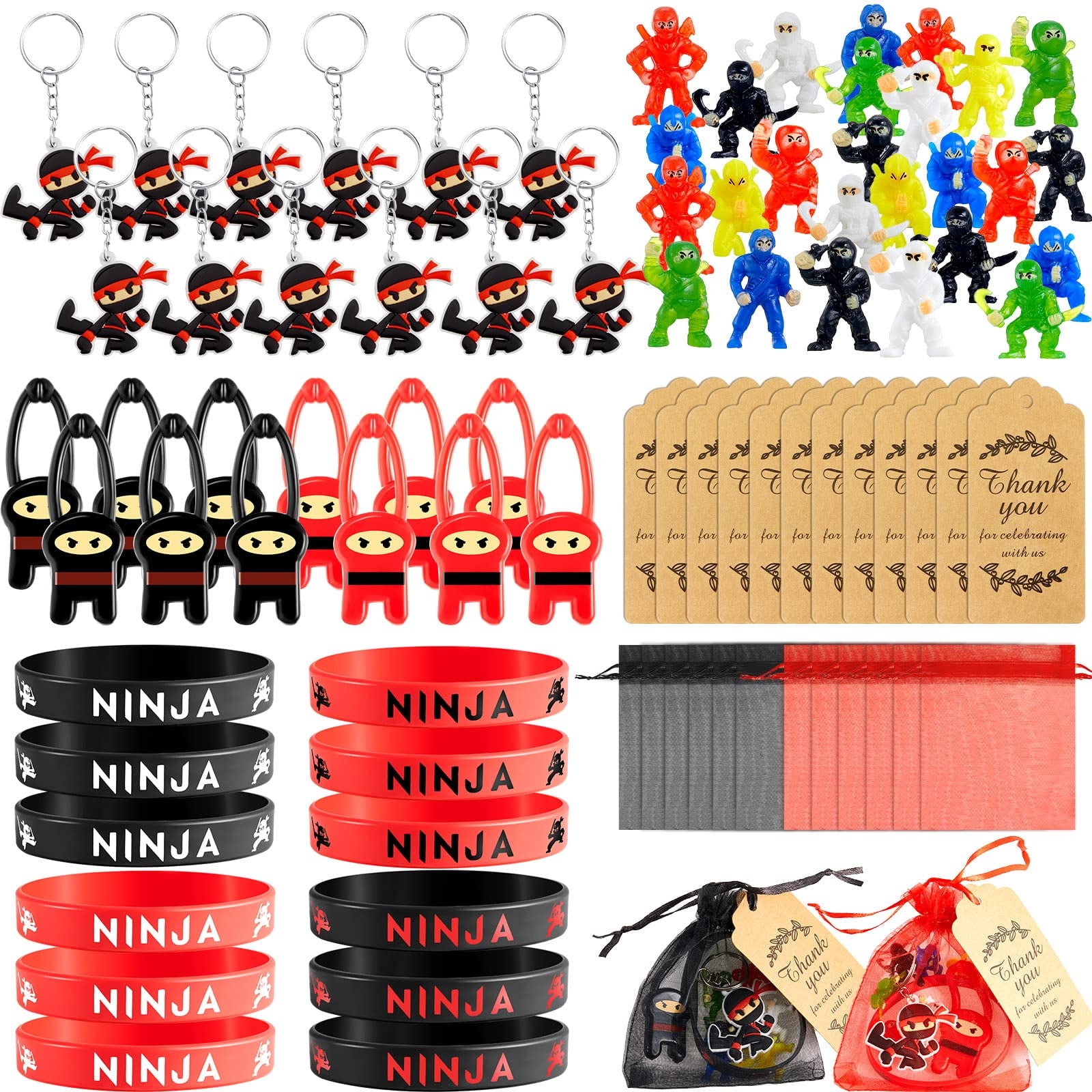 84 Pcs Ninja Party Favors Include 12 Stretchy Flying Ninjas, 24 Mini ...