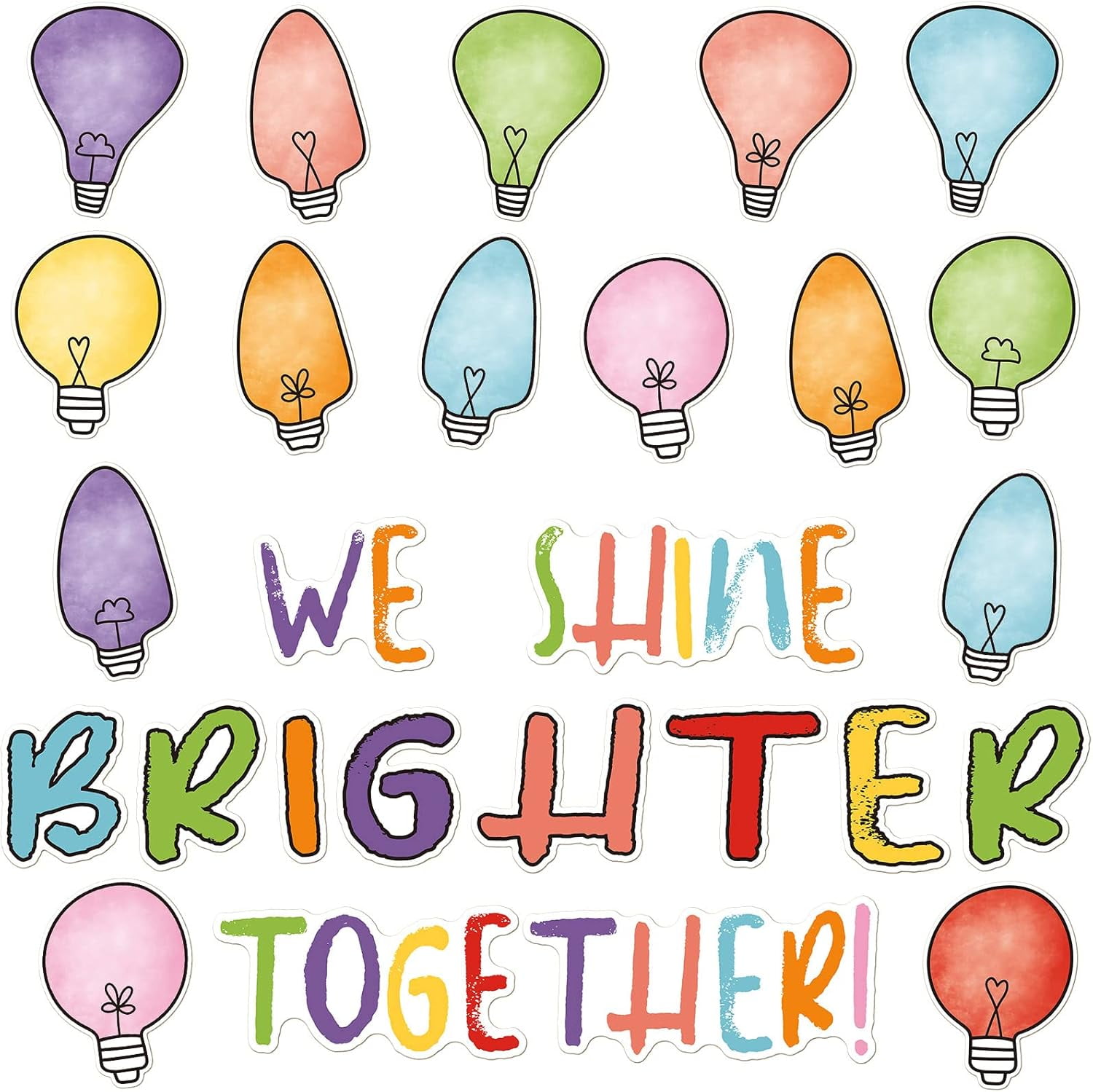 84 Pcs Rainbow Light Bulb Moments We Shine Brighter Together Bulletin ...