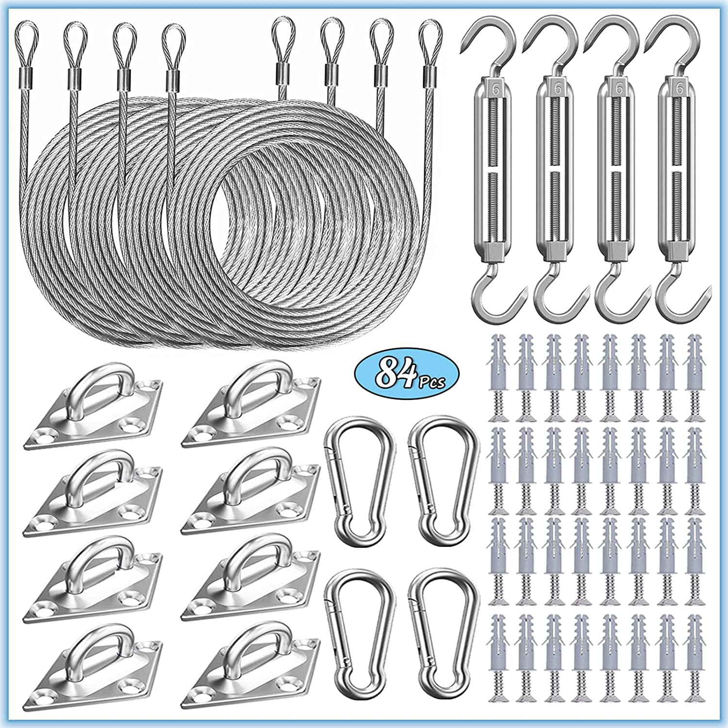 Muchenggift 84 Pcs Sun Shade Sail Hardware Kit, 6 inch 304 Stainless ...