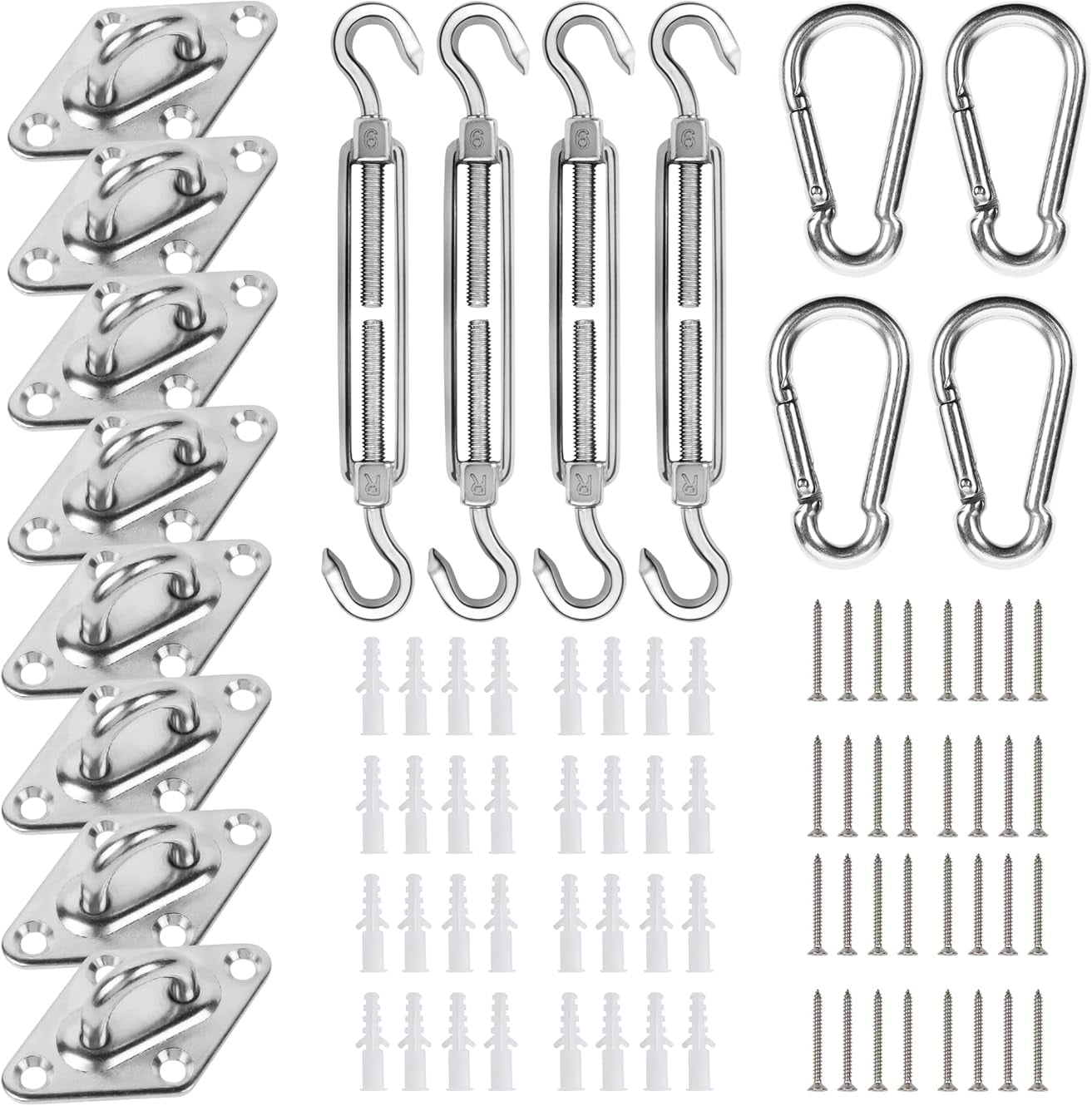 84 Pcs Sun Shade Sail Hardware Kit with Cable Wire Rope for Rectangle ...