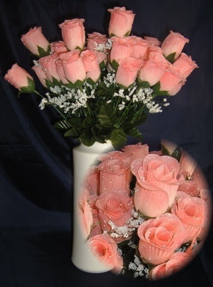 84 Peach Silk Rose Flowers w/Raindrops - Wedding Flowers- Bridal/Floral ...