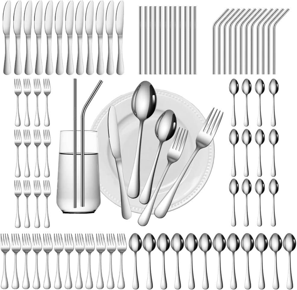 84 Pieces Silverware Service for 12 Flatware Set Stainless Steel ...