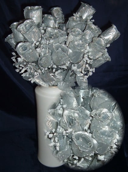 84 Silver Silk Rose Flowers w/Raindrops - Wedding Flowers- Bridal ...