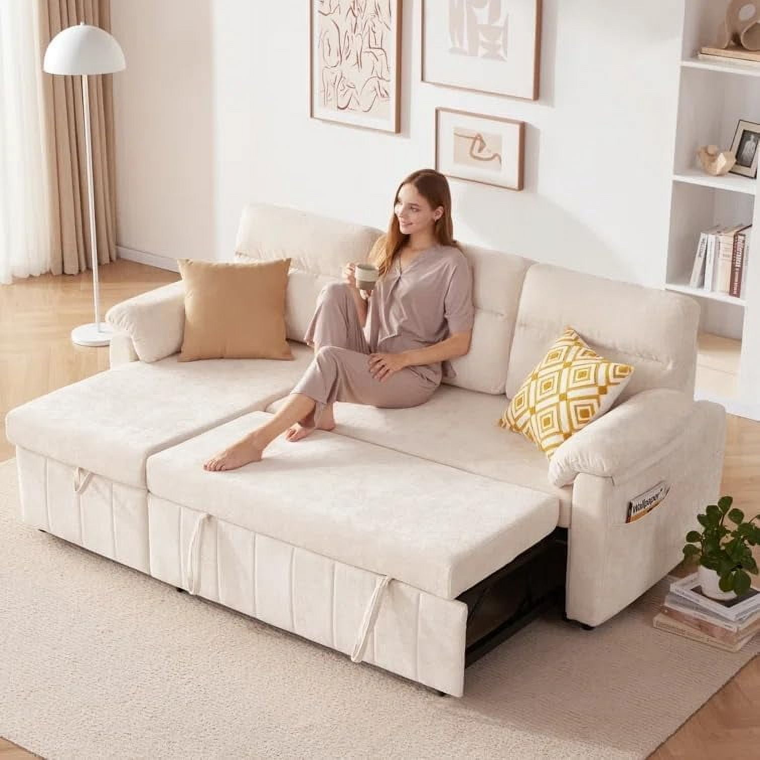 84’’ Sleeper Sofa Couch with Pullout Bed, Cloud Sofa Bed Couch with Memory Foam Mattress Topper ...