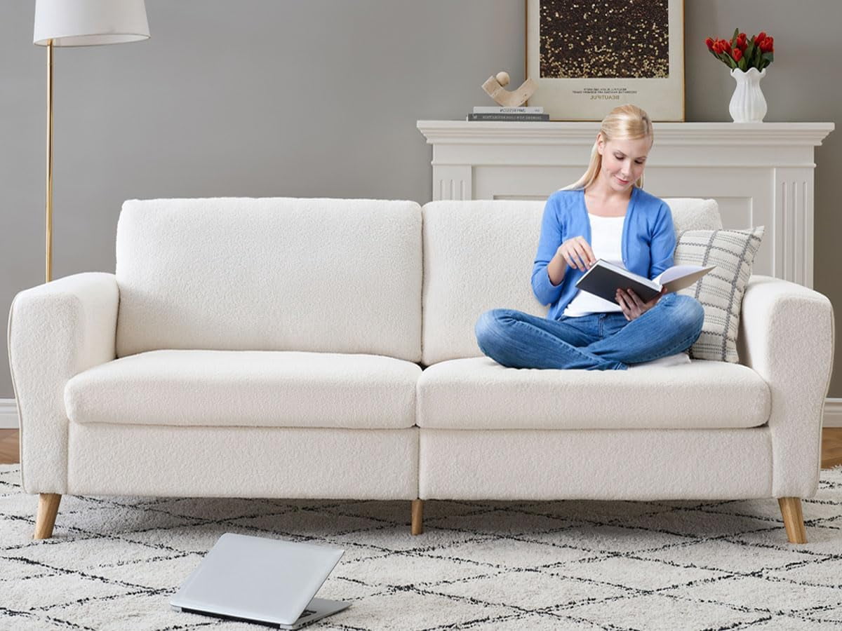84" Sofa Couch, Large Modern Boucle Loveseat with Streamlined Armrests ...