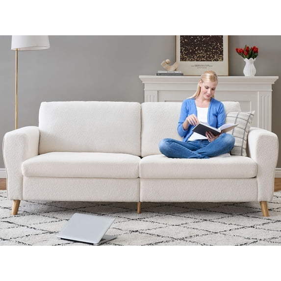 84" Sofa Couch, Large Modern Boucle Loveseat with Streamlined Armrests ...