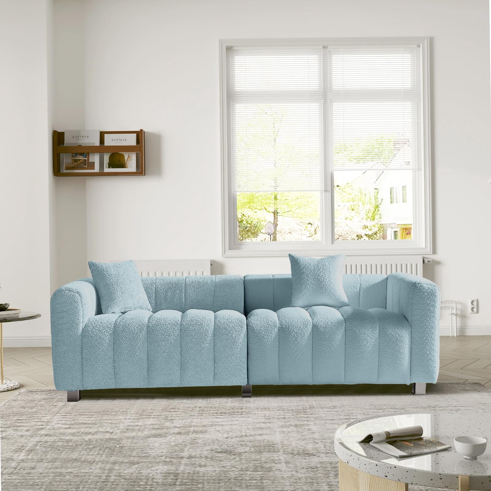 84" Teddy Velvet 3-Seater Sofa, Modern Plush Bubble Couch with Deep ...