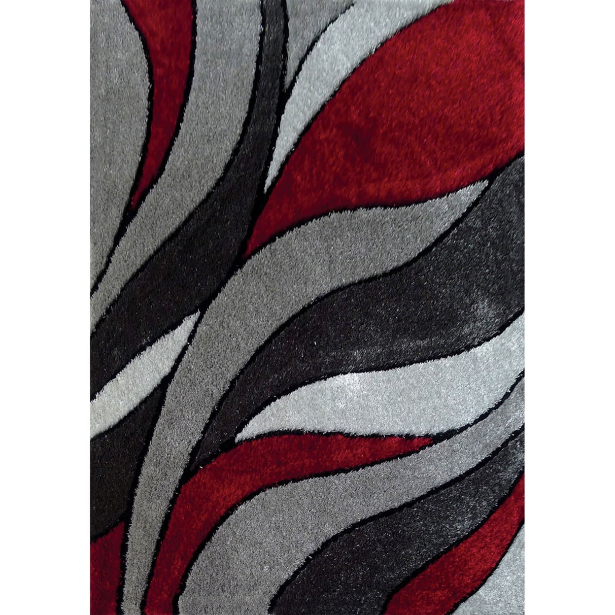 84 X 60 Inches Polyester Rug with Abstract Petal Print, Gray and Red ...