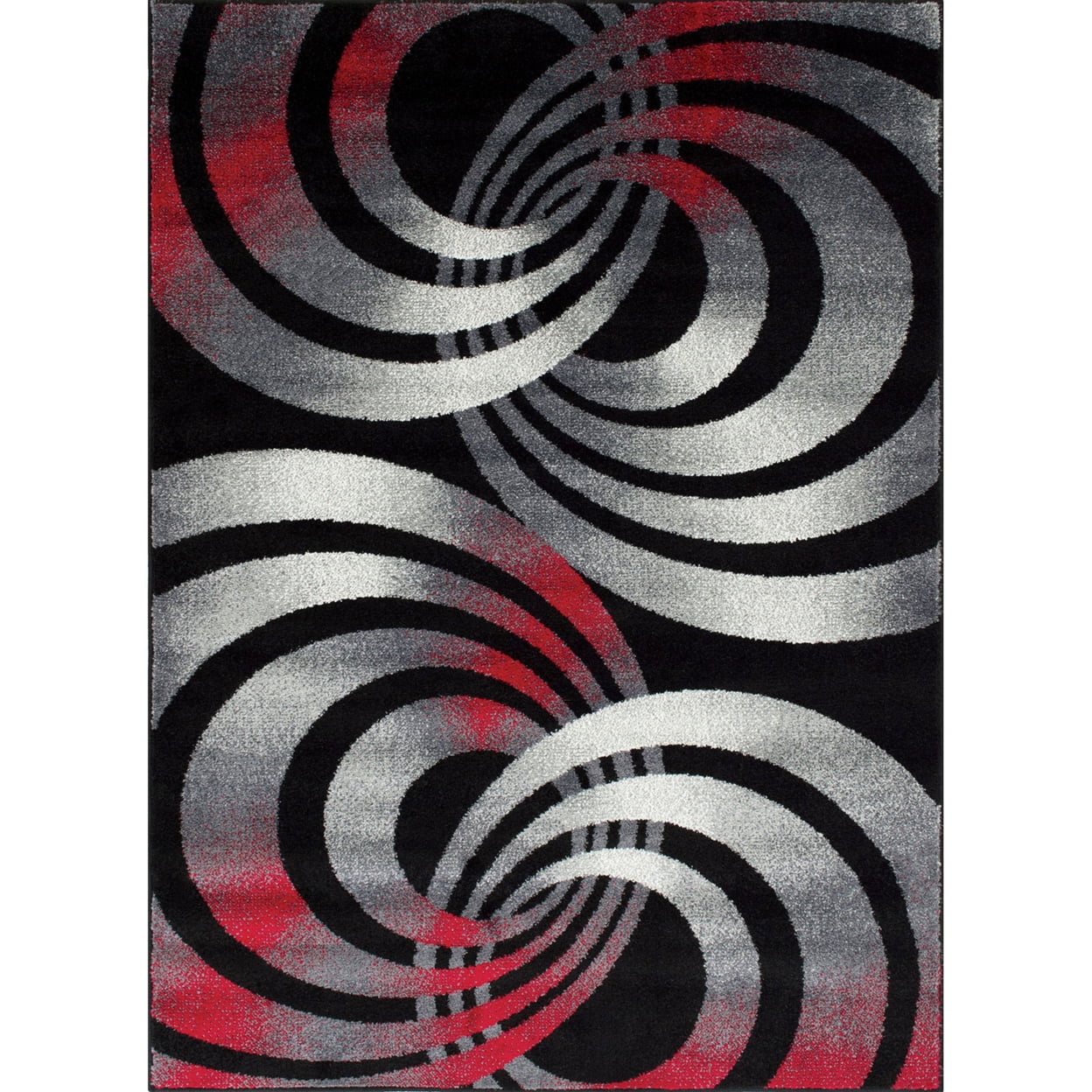 84 X 60 Inches Polyester Rug with Interconnected Rings, Gray and Red ...