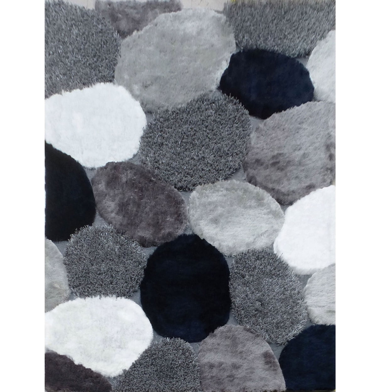 84 X 60 Inches Power Loomed Rug with Patchwork Details, Gray and Navy ...