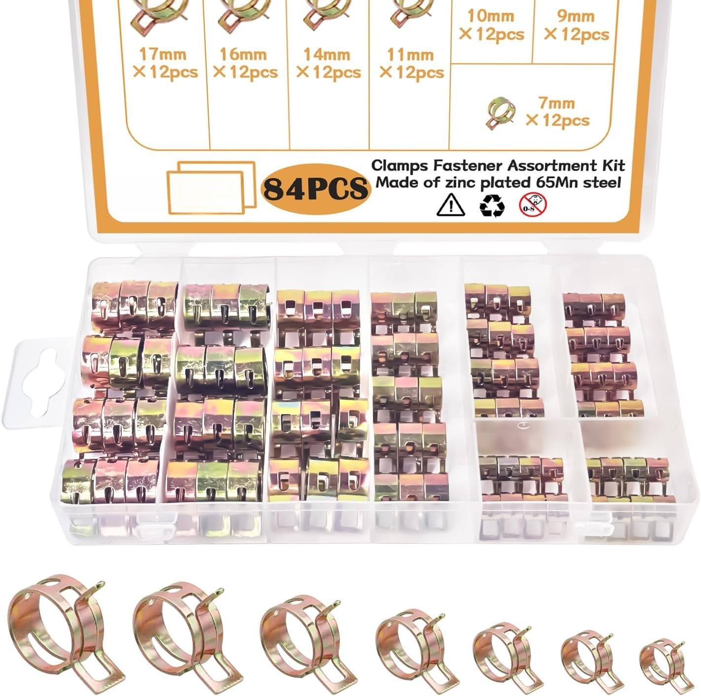 84 count 7-17mm Line Hose Clamps Spring Clamp Vacuum Wire Air Pipe ...