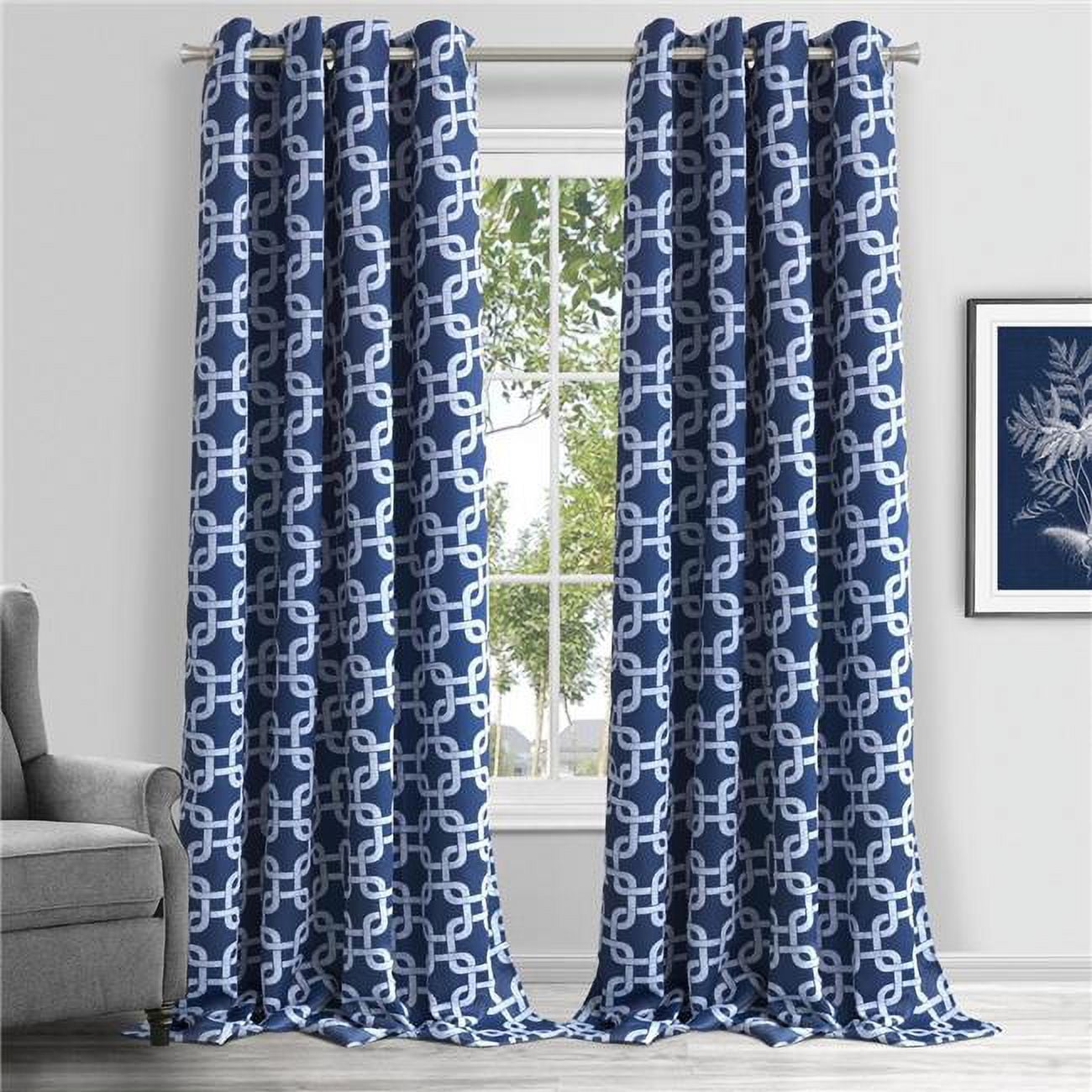 84 in. Navy Interlock Pattern Window Curtain Panel - Walmart.com