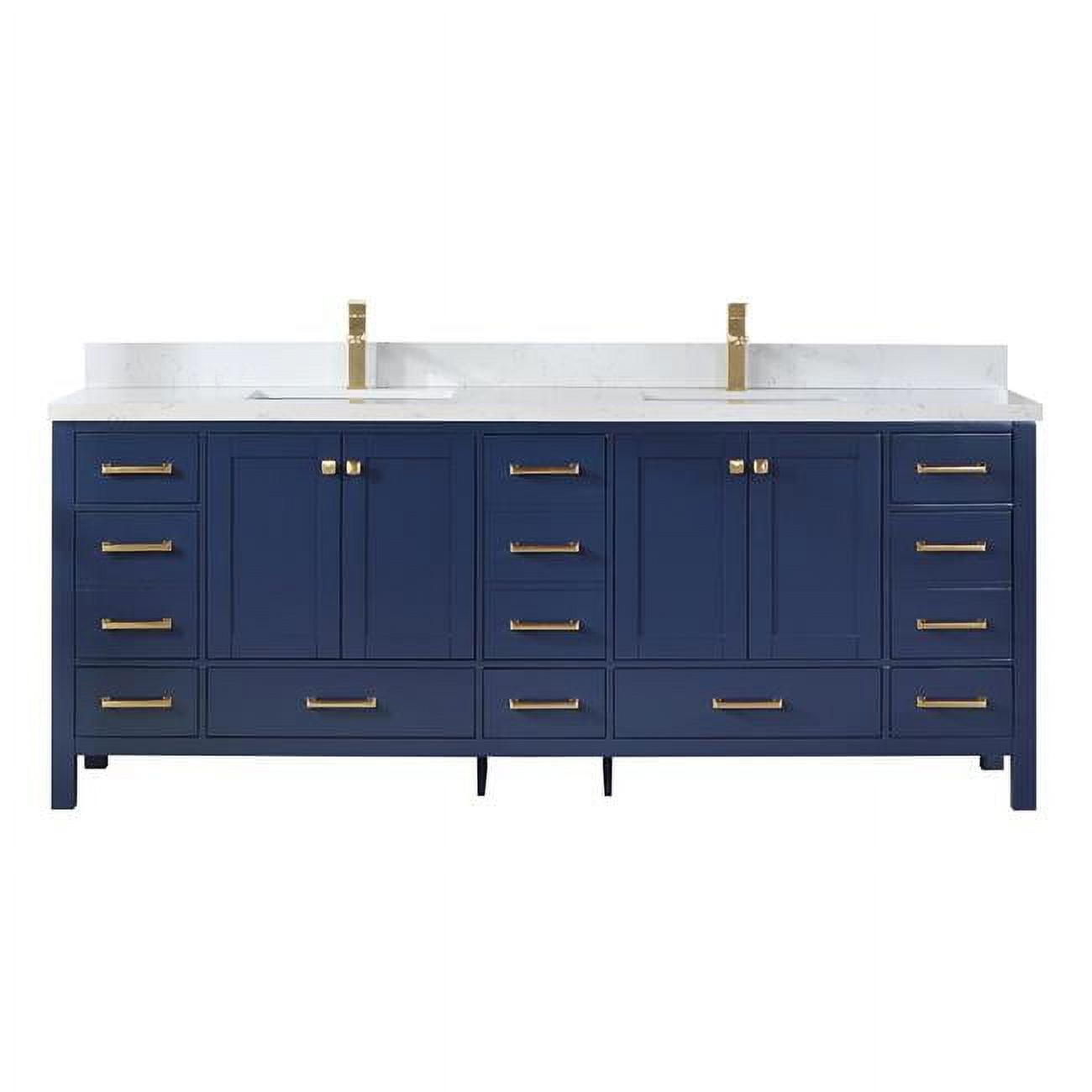 84 in. Shannon Double Bathroom Vanity, Royal Blue & Composite Carrara ...