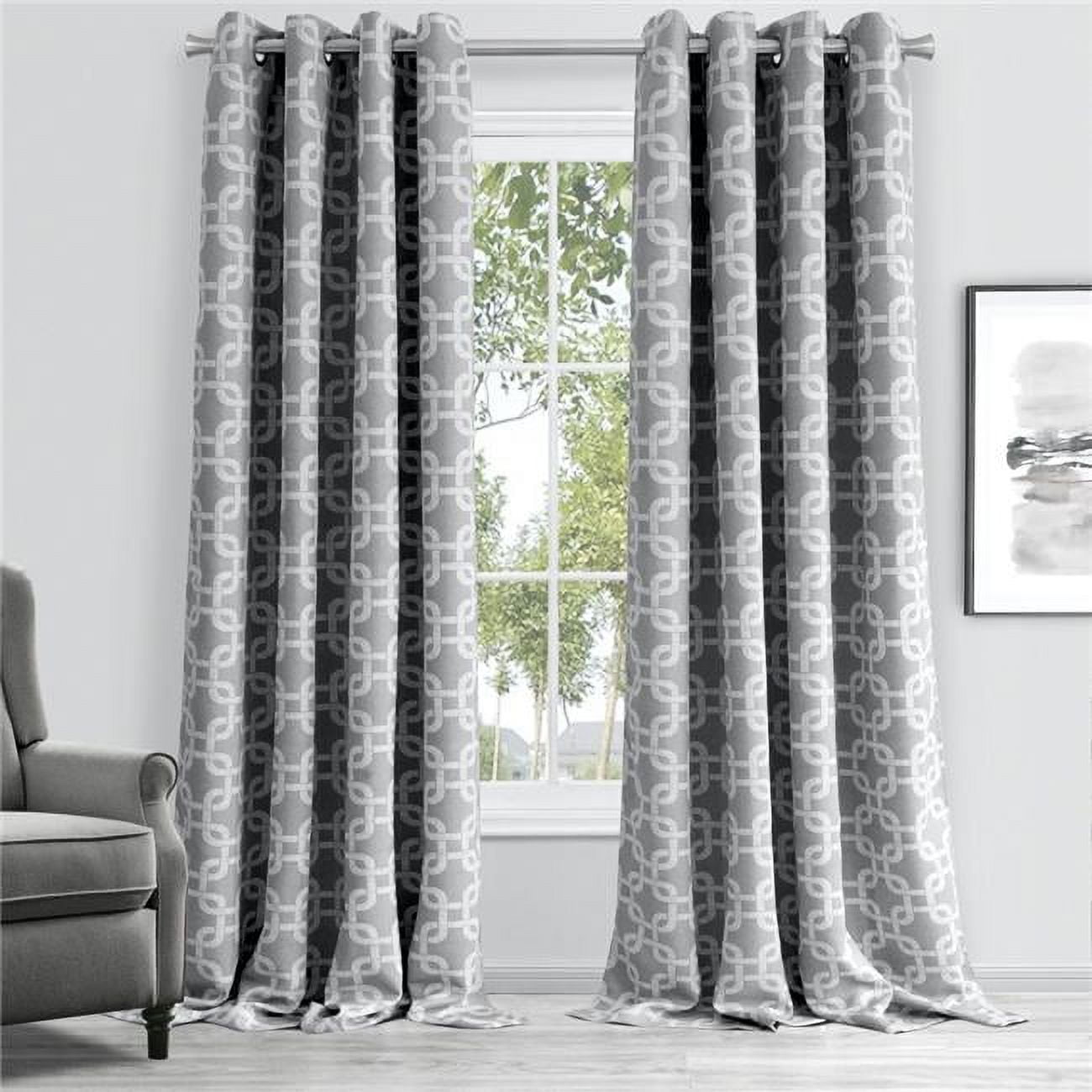 84 in. Silver Interlock Pattern Window Curtain Panel - Walmart.com