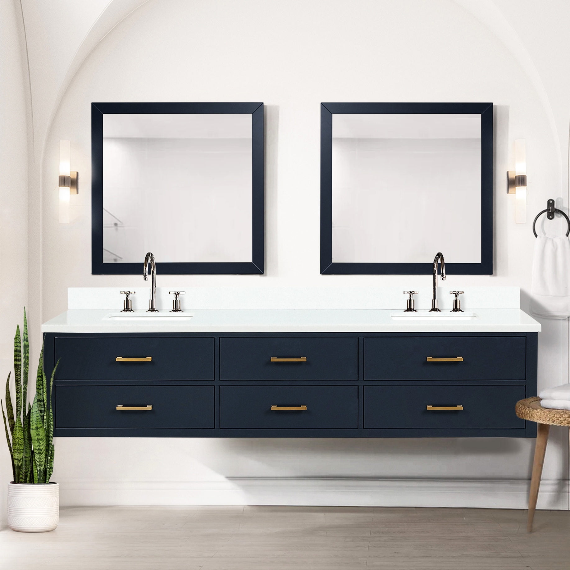 84 in. W Blue Double Vanity with MDF Filler / Soft Close Function and ...