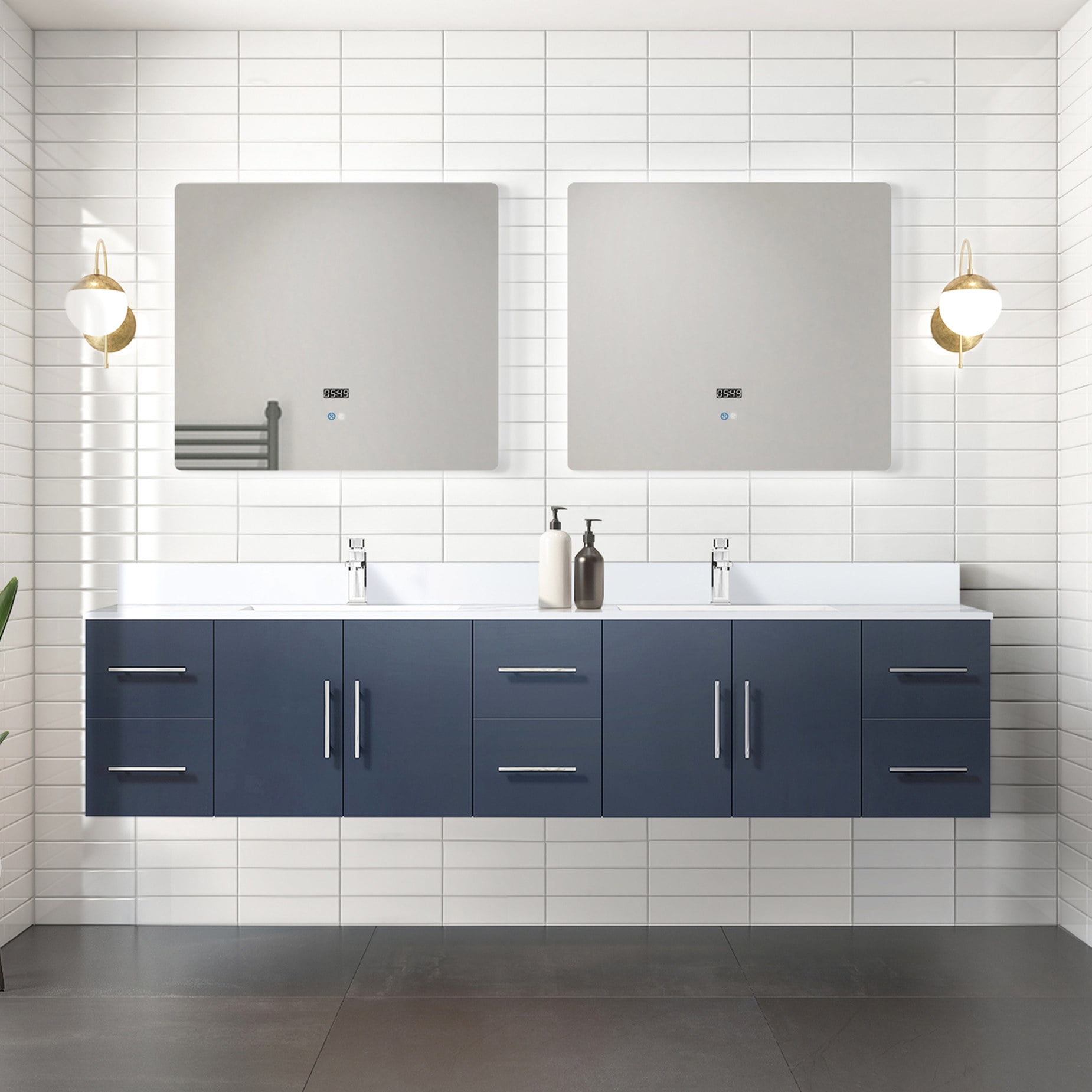 84 in. W Navy Blue Bath Vanity / Two Compartments & Open Shelf Storage ...