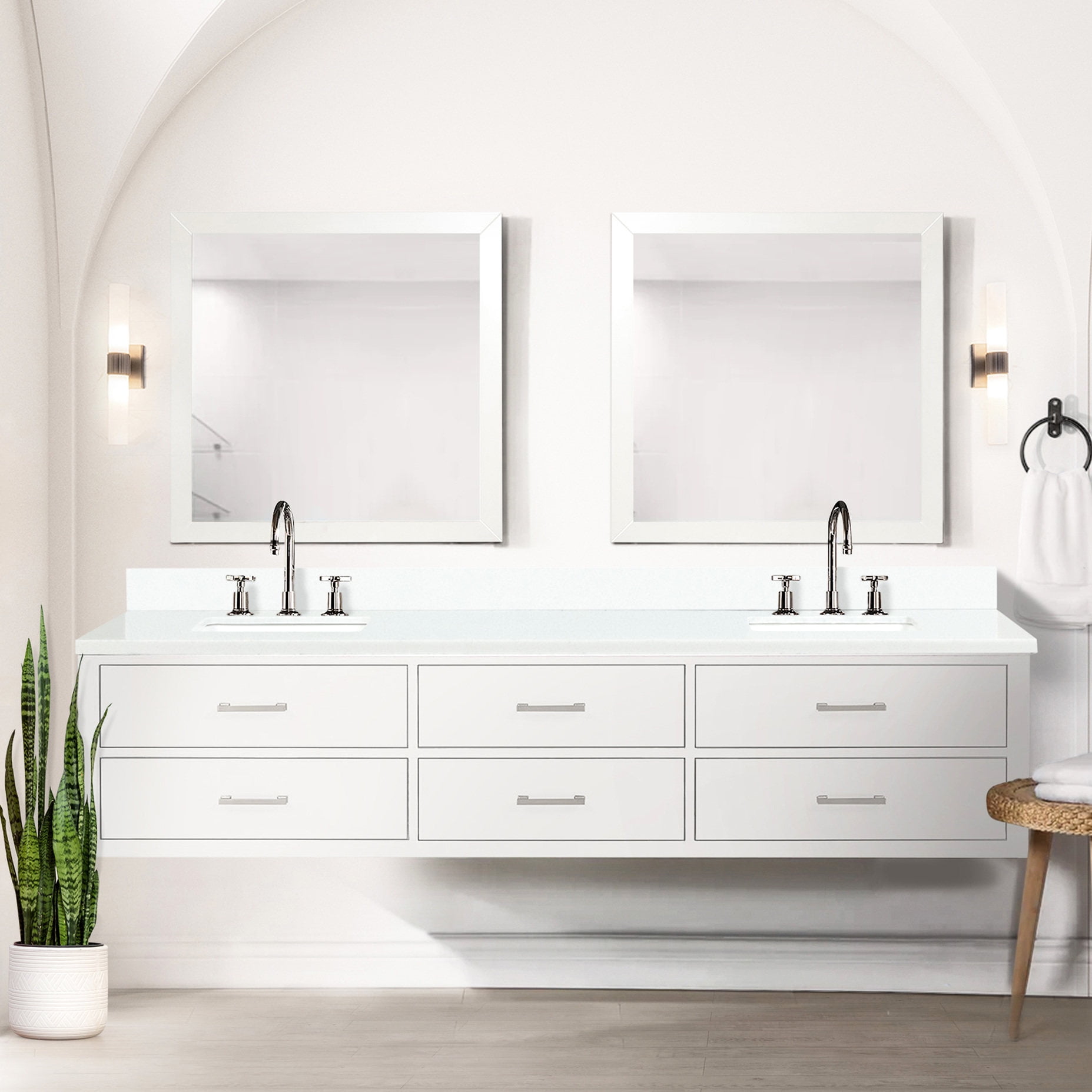 84 in. Wide White Bath Vanity | Solid Wood with MDF Panels | Bathroom ...