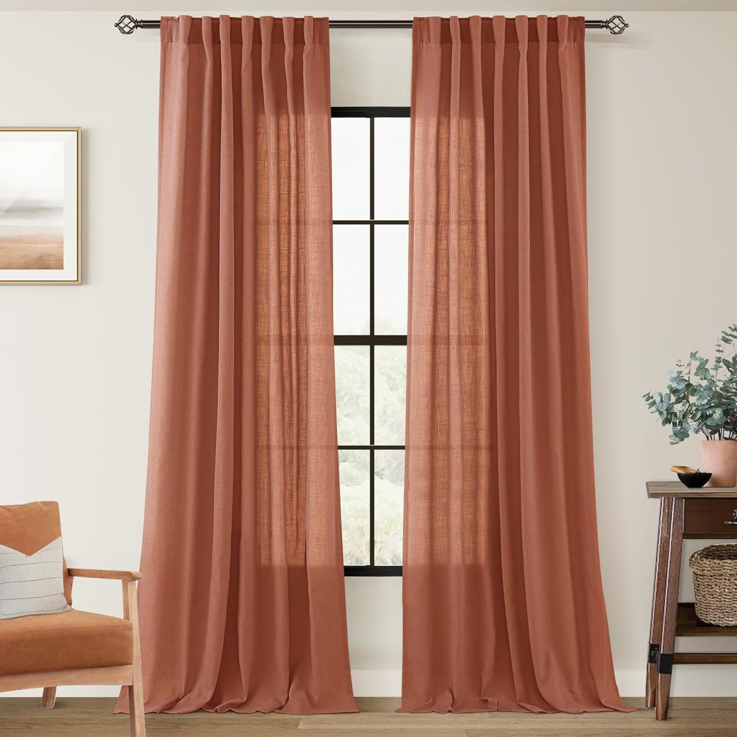 84 inch Linen Terracotta Curtains 2 Panels for Living Room Back Tab ...