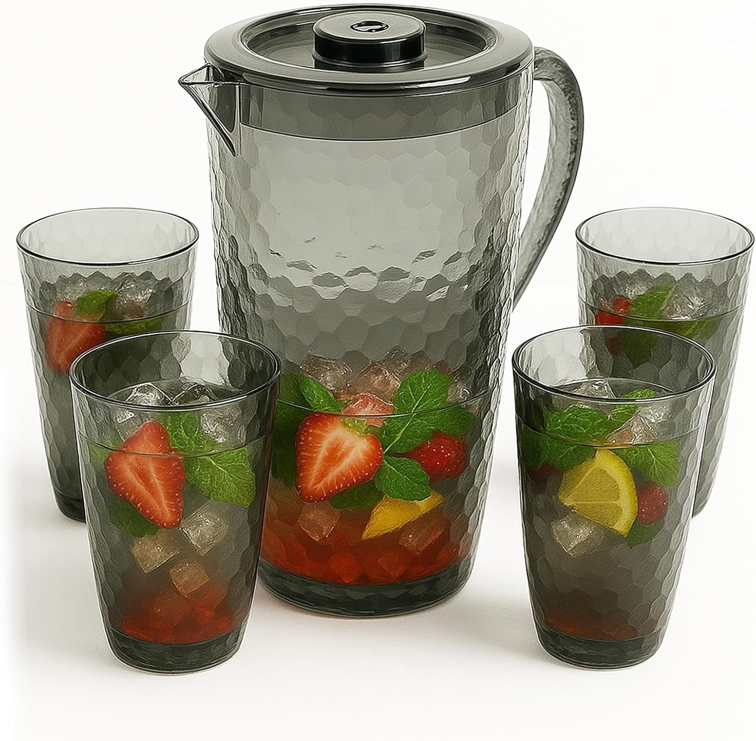 84 oz Crystal-Clear Pitcher with 4 Tumblers Set, BPA-Free Food-Grade ...