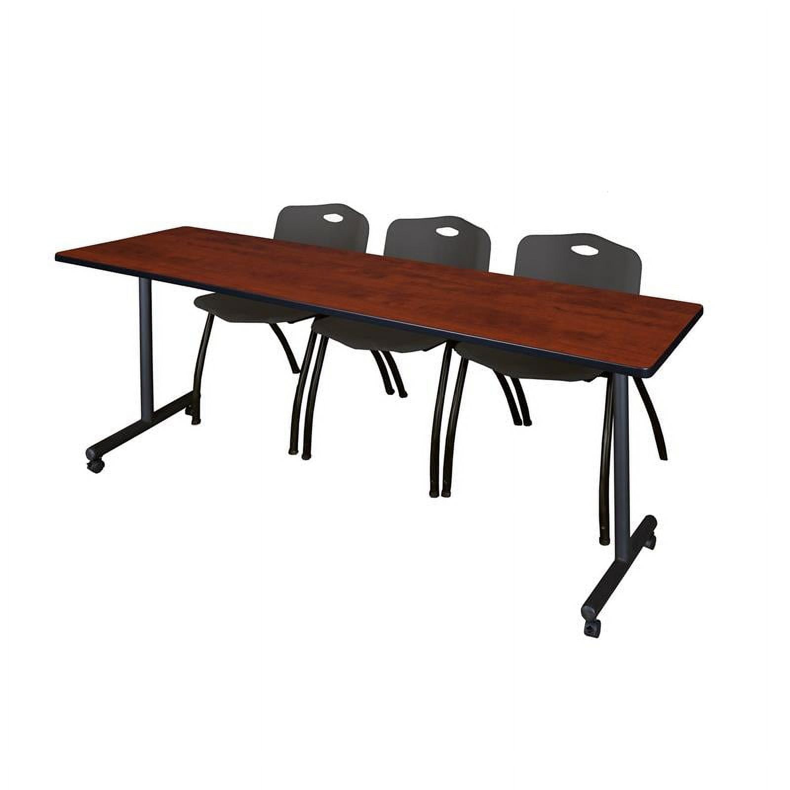 84" x 24" Kobe Mobile Training Table- Cherry & 3 'M' Stack Chairs ...