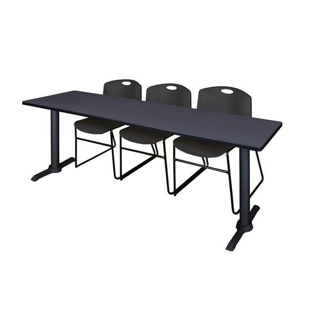 84 x 24 in. Cain Training Table with Grey & Black 3 Zeng Stack Chairs ...