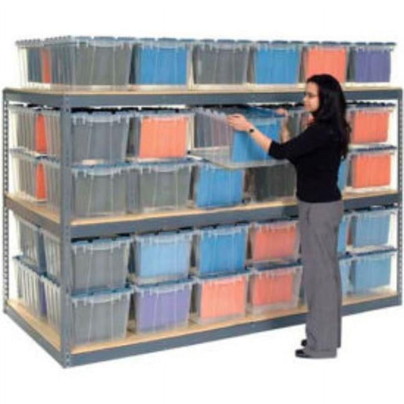 84 x 48 x 24 in. Record Storage Rack with Polyethylene File Boxes, Gray ...