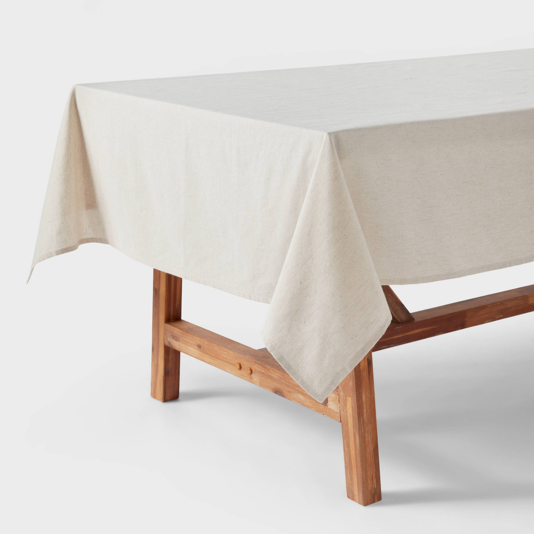 84" x 60" Cotton & Linen Blend Tablecloth - Rectangle, Solid Cream ...