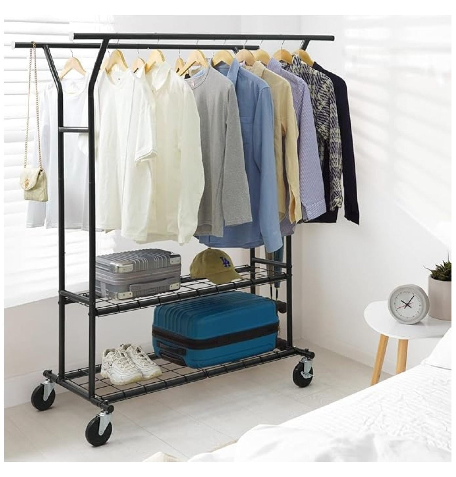 840LBS Capacity Heavy Duty Clothes Rack with Double Rods, Rolling ...