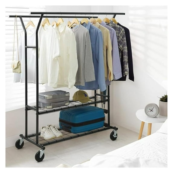 840LBS Capacity Heavy Duty Clothes Rack with Double Rods, Rolling ...