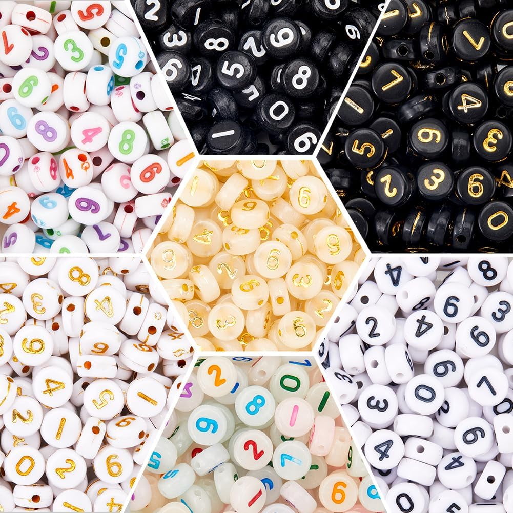 840Pcs Flat Number Beads Figure Bead Bulk Acrylic 0-9 Arabic Numbers ...