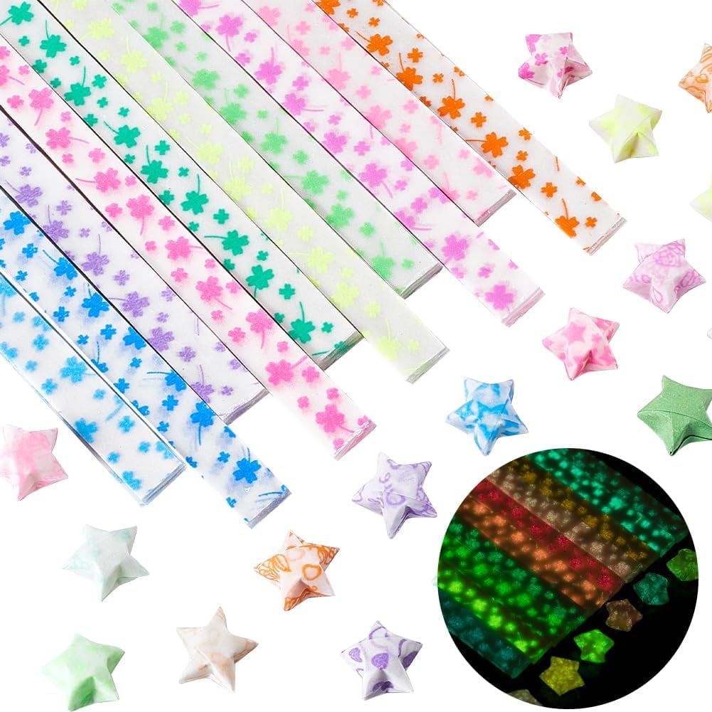 840Pcs Folding Stars Luminous Origami Star Paper Strips Lucky Four Leaf ...