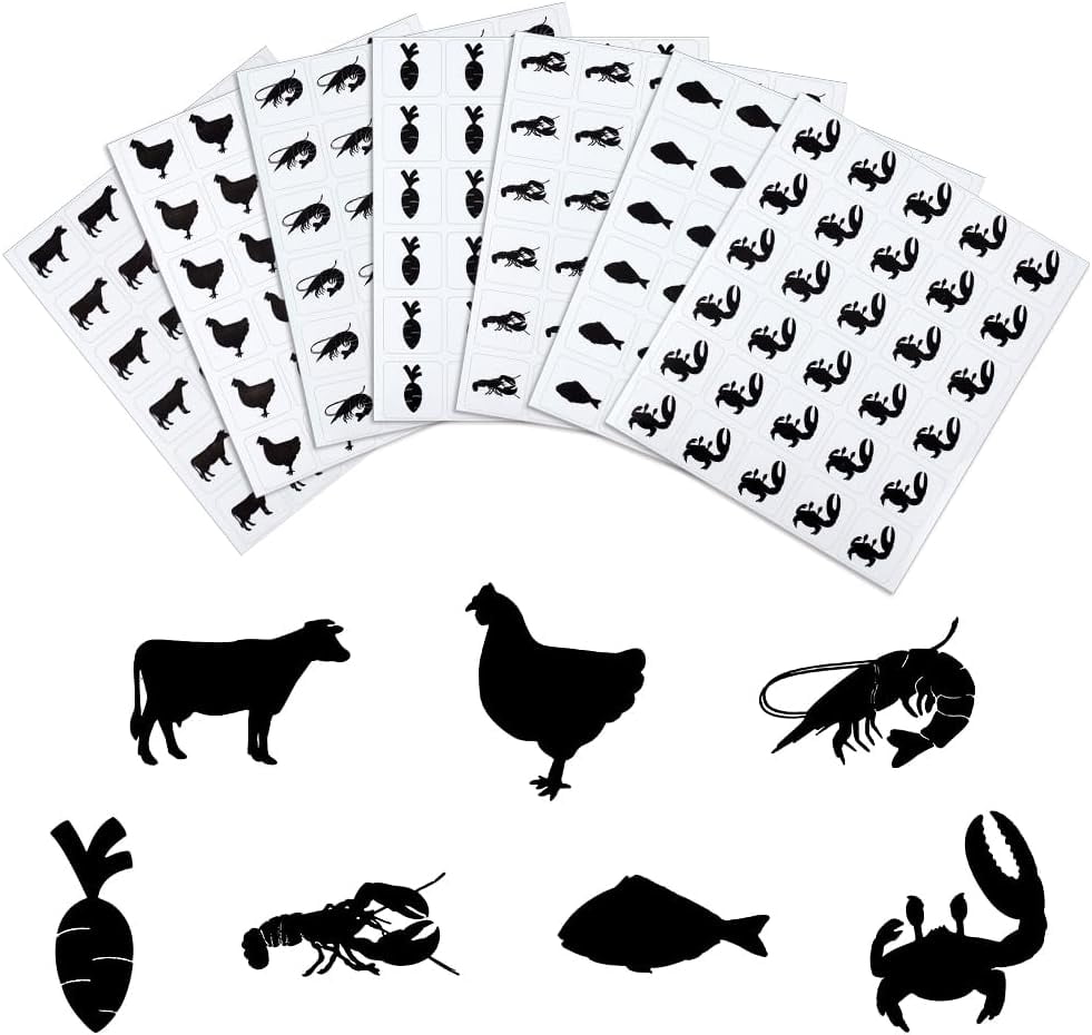 840pcs 7 Styles Black Meal Stickers 1 Inch Food Choice Sticker Fish ...