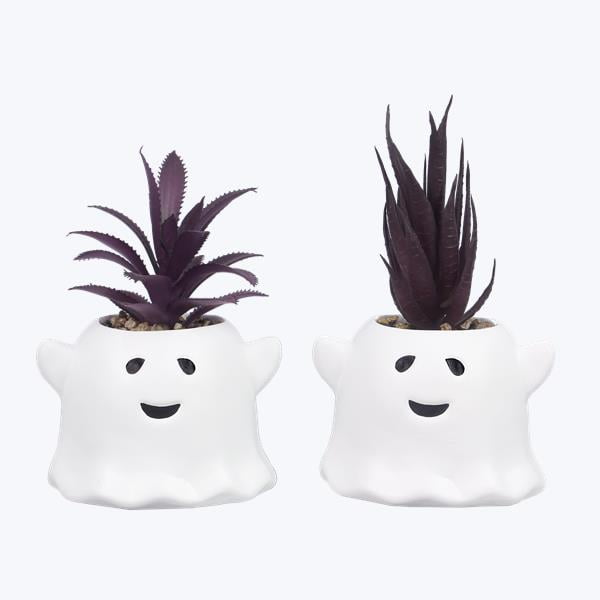 Young's Inc Halloween Monster Mash Ceramic Ghost Pot with Artificial ...
