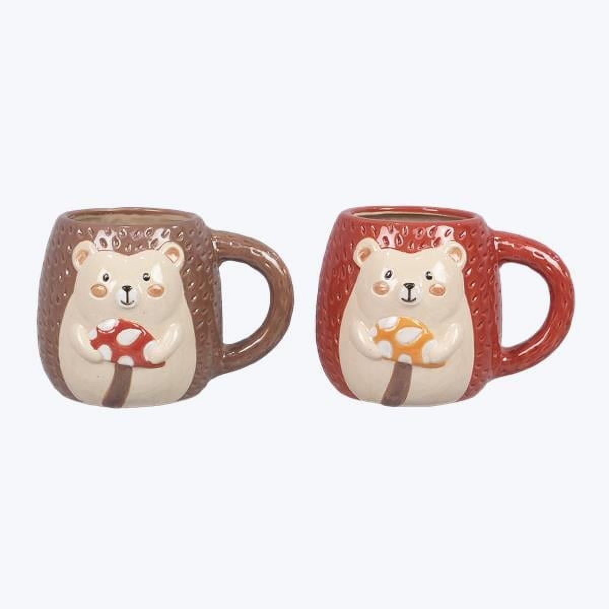 84192 - Young's Inc Ceramic Cottage Core Hedgehog 19oz. Figural Mugs,2 ...