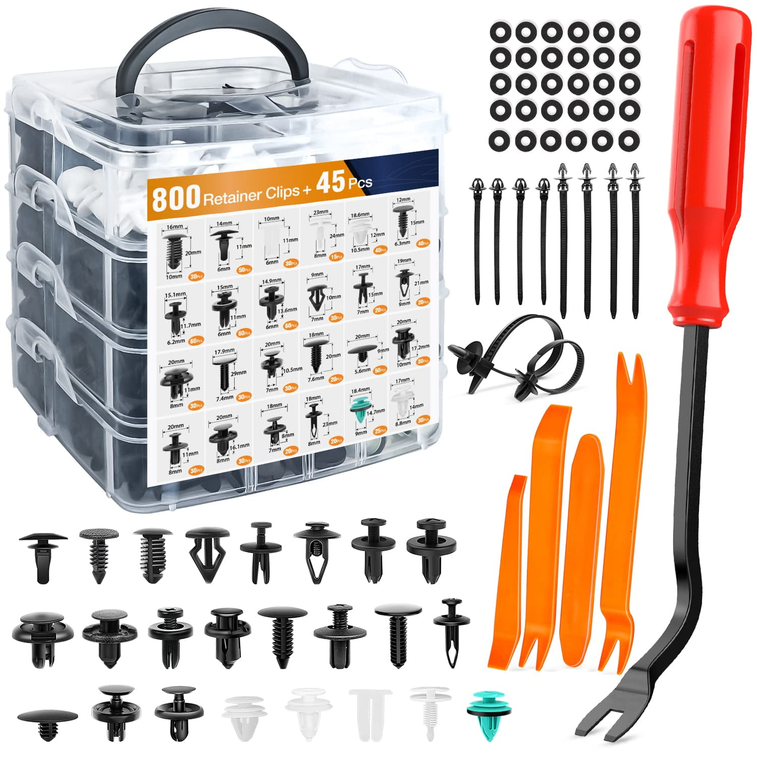 845Pcs Car Push Retainer Clips Auto Fasteners Assortment 24 Most Popular Sizes Nylon Bumper ...