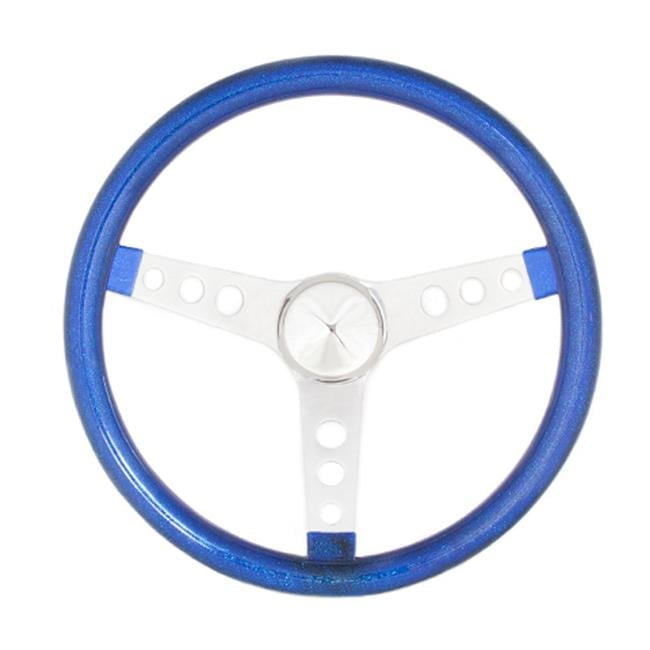 8466 15 in. Metal Flake Steering Wheel, Chrome 3-Spoke, Blue - Steel ...