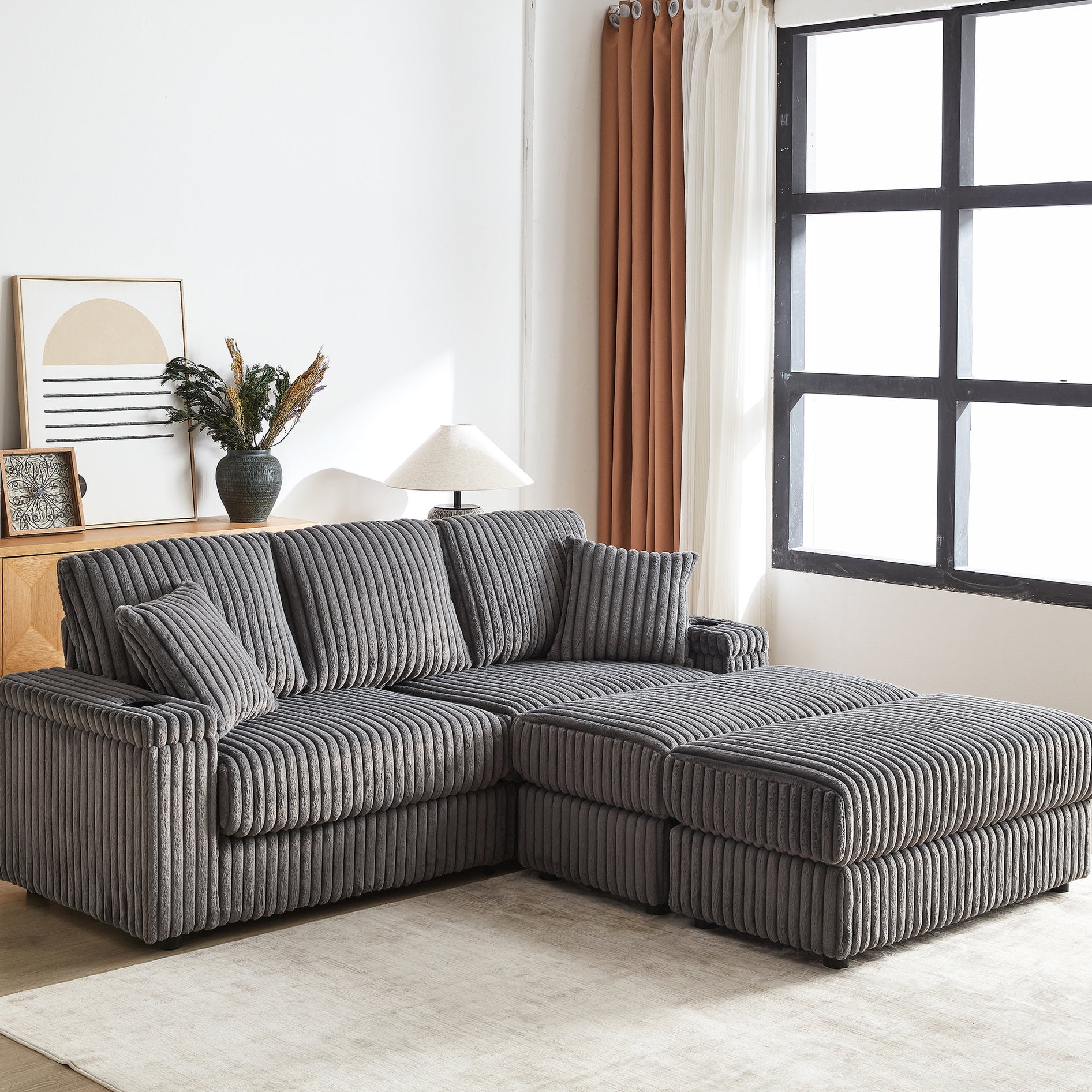 84Inch Corduroy Sofa with Ottoman | Perfect for Relaxing with Friends ...