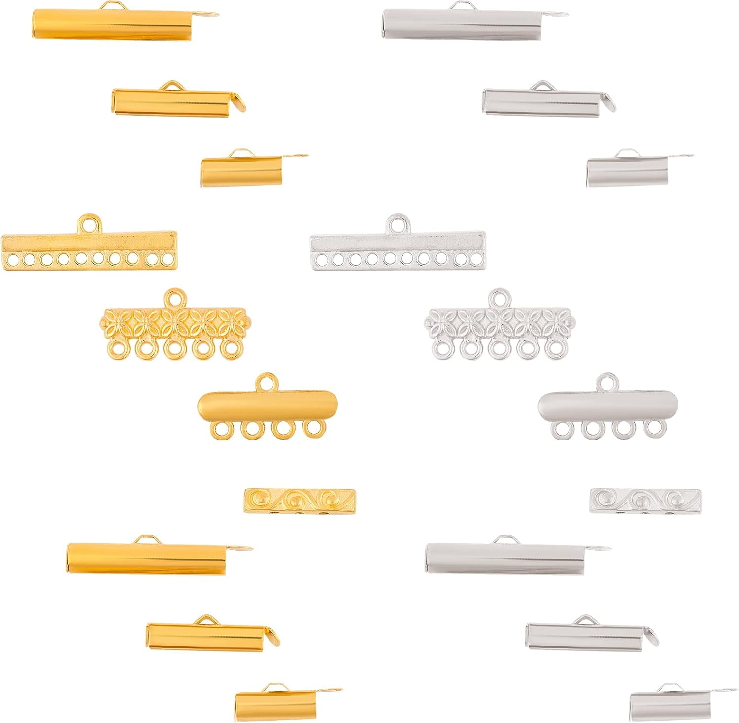 84Pcs 14 Styles Slide On End Clasp Tubes Multi Strand Clasps Lock ...