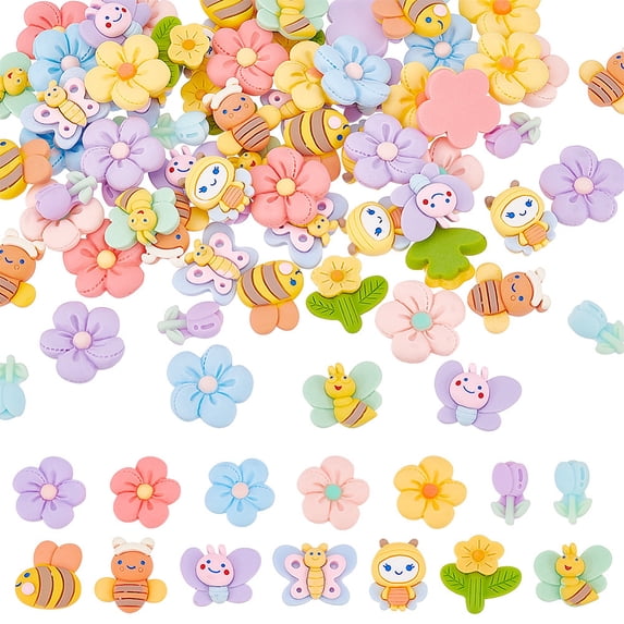 84Pcs 14 Styles Spring Theme Opaque Resin Cabochons Bees & Flower Mixed ...