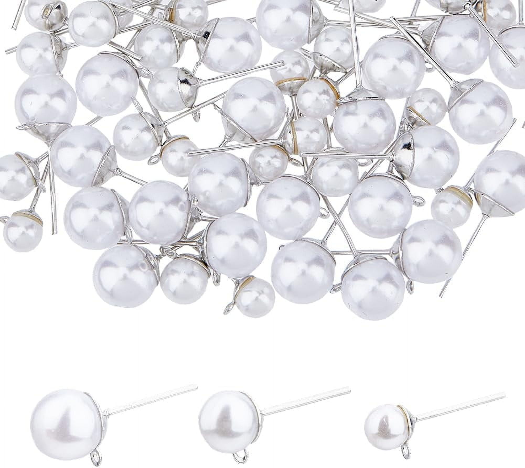 84Pcs 3 Size Pearl Earring Posts With Loop and 90Pcs Plastic Ear Nuts ...
