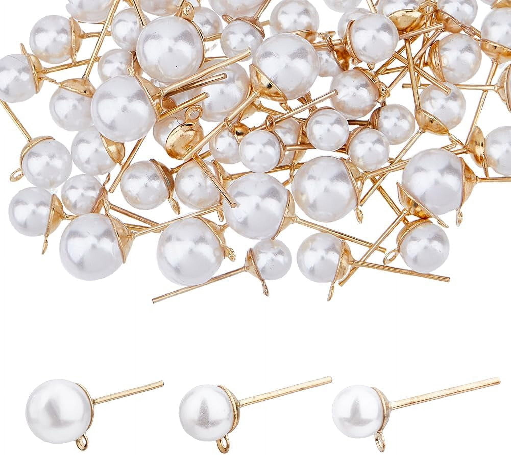 84Pcs 3 Size Pearl Earring Posts Pearl Earring Studs with Loop and ...