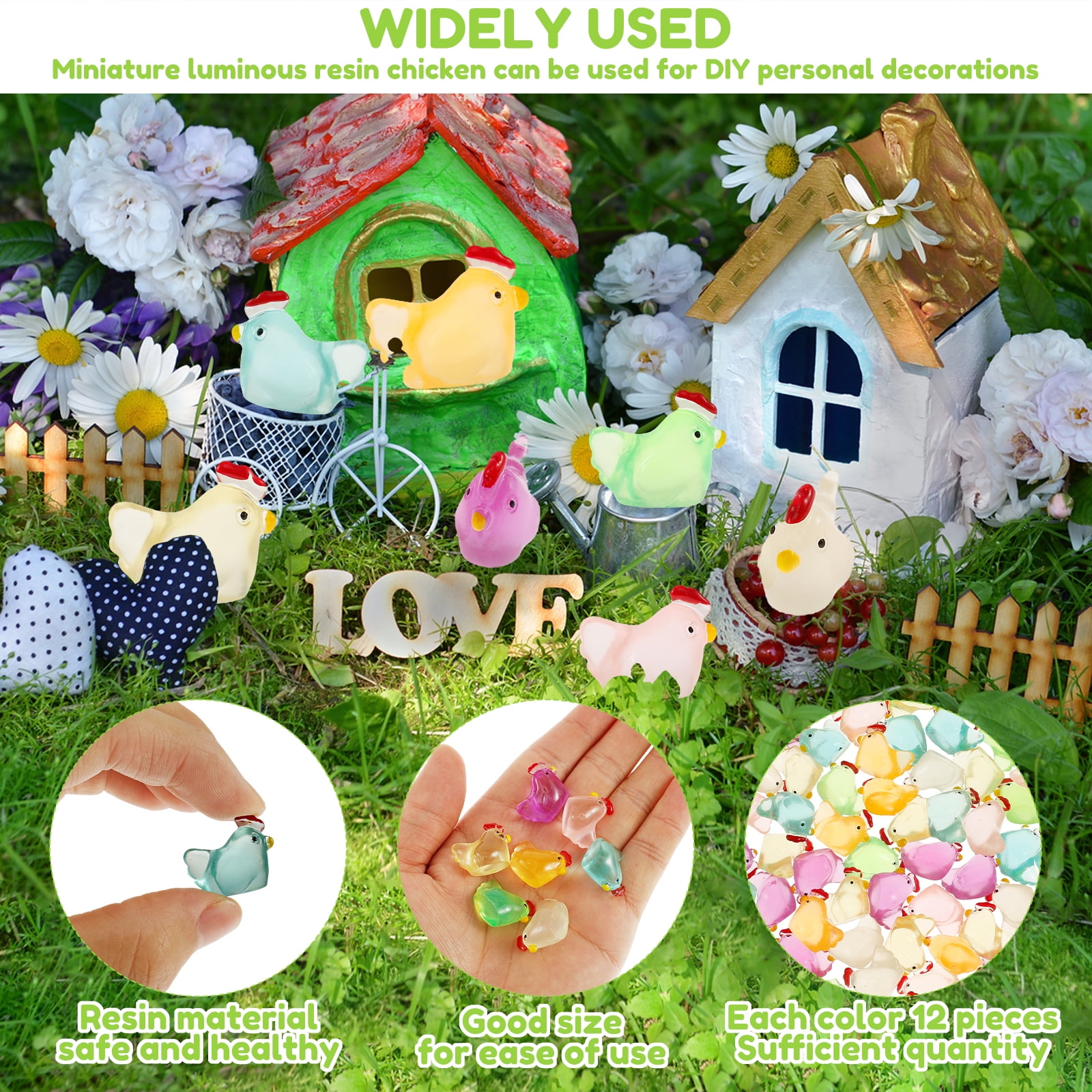 84Pcs Mini Luminous Chicken Waterproof Resin Luminous Chicken Figurines ...