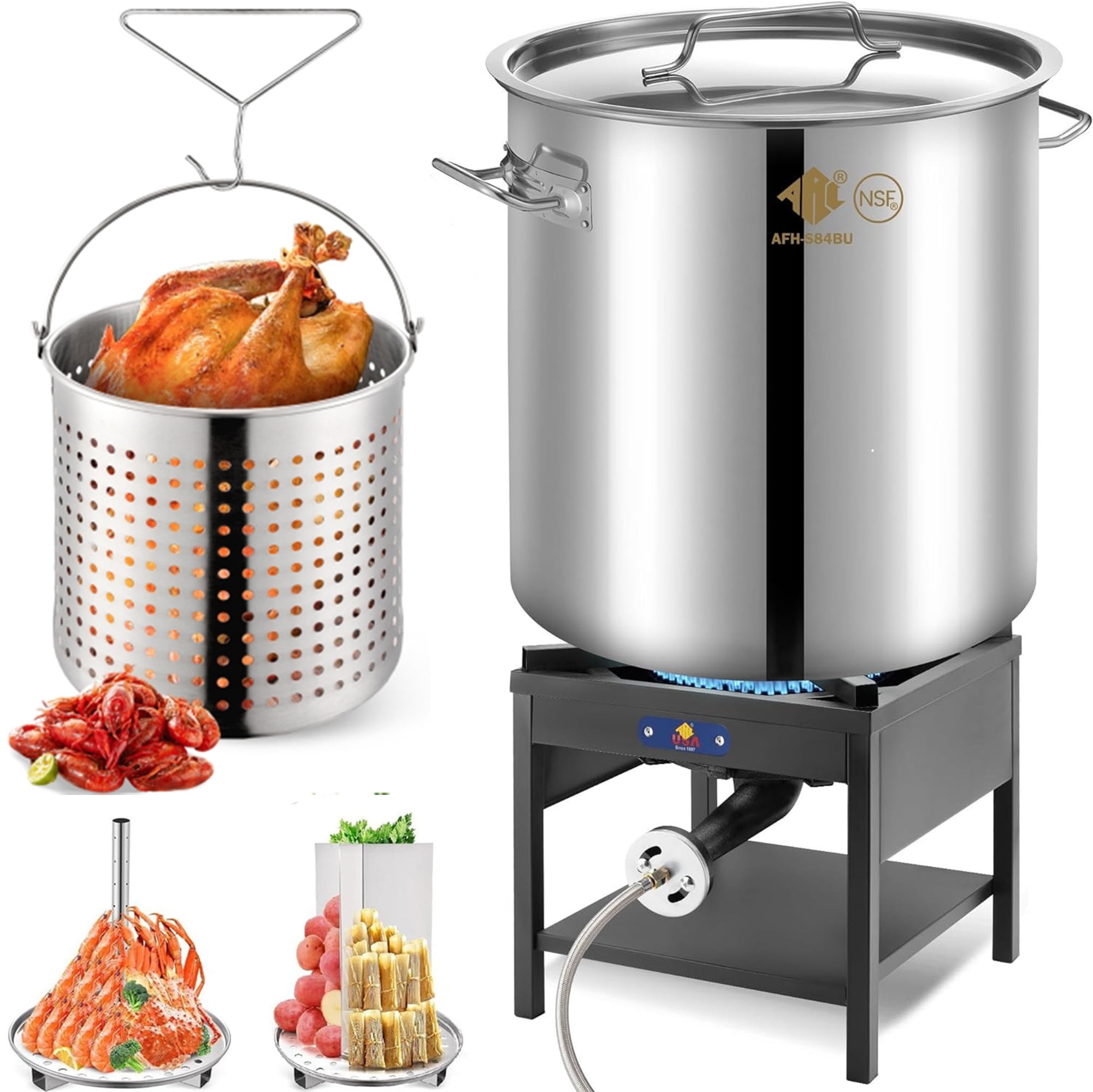 84QT Stainless Steel Pot with 200,000BTU Propane Fryer, Seafood Boil ...