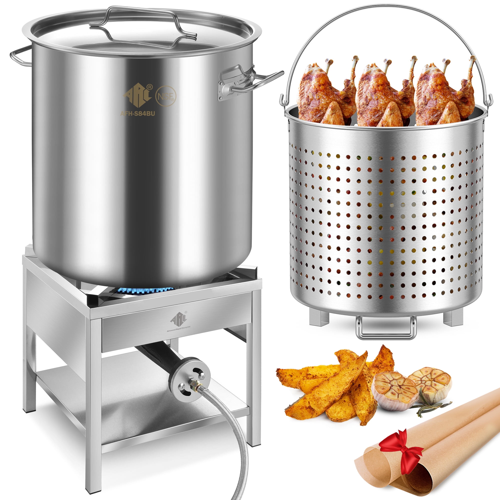 84QT Stainless Steel Seafood Boil Pot with 200,000BTU Propane Burner, w ...