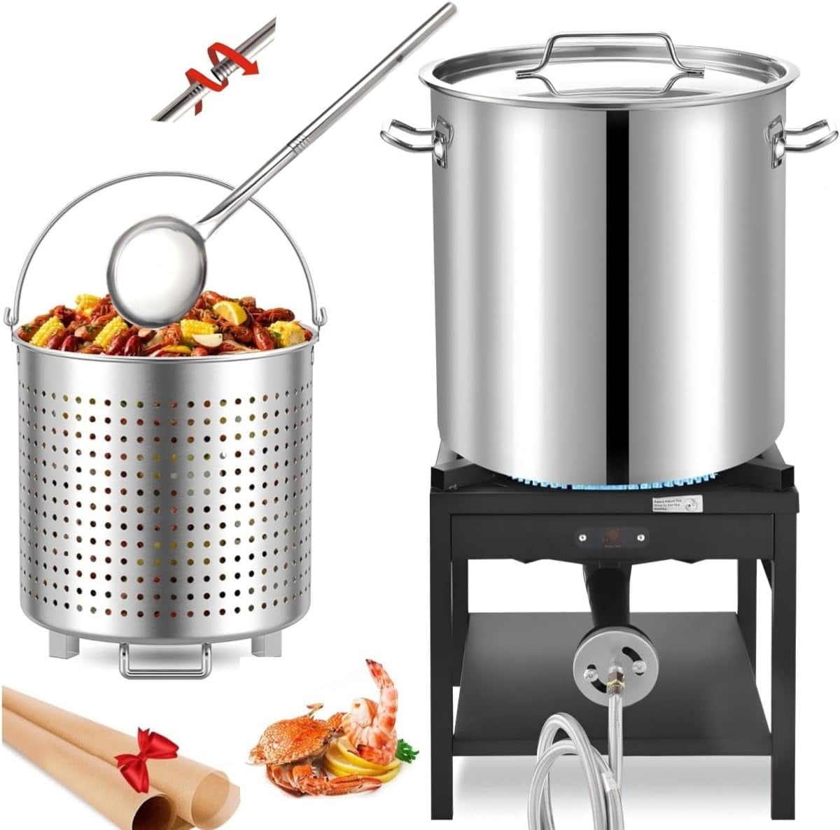 84QT Stainless Steel Seafood Boiling Turkey Fryer Kit with Strainer ...